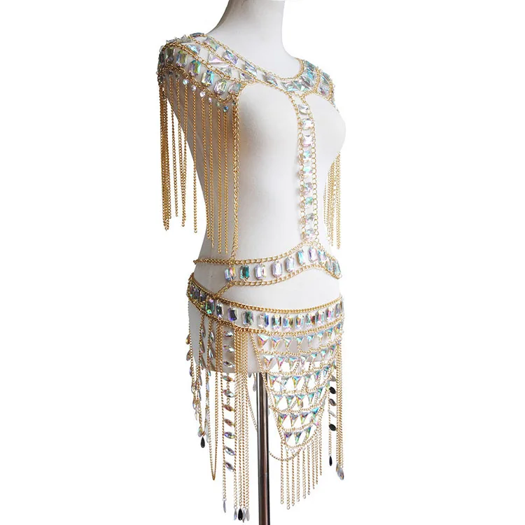 2022 Rhinestone Bra Chain Multilayered Tassel Waist Chain Sexy Body ...