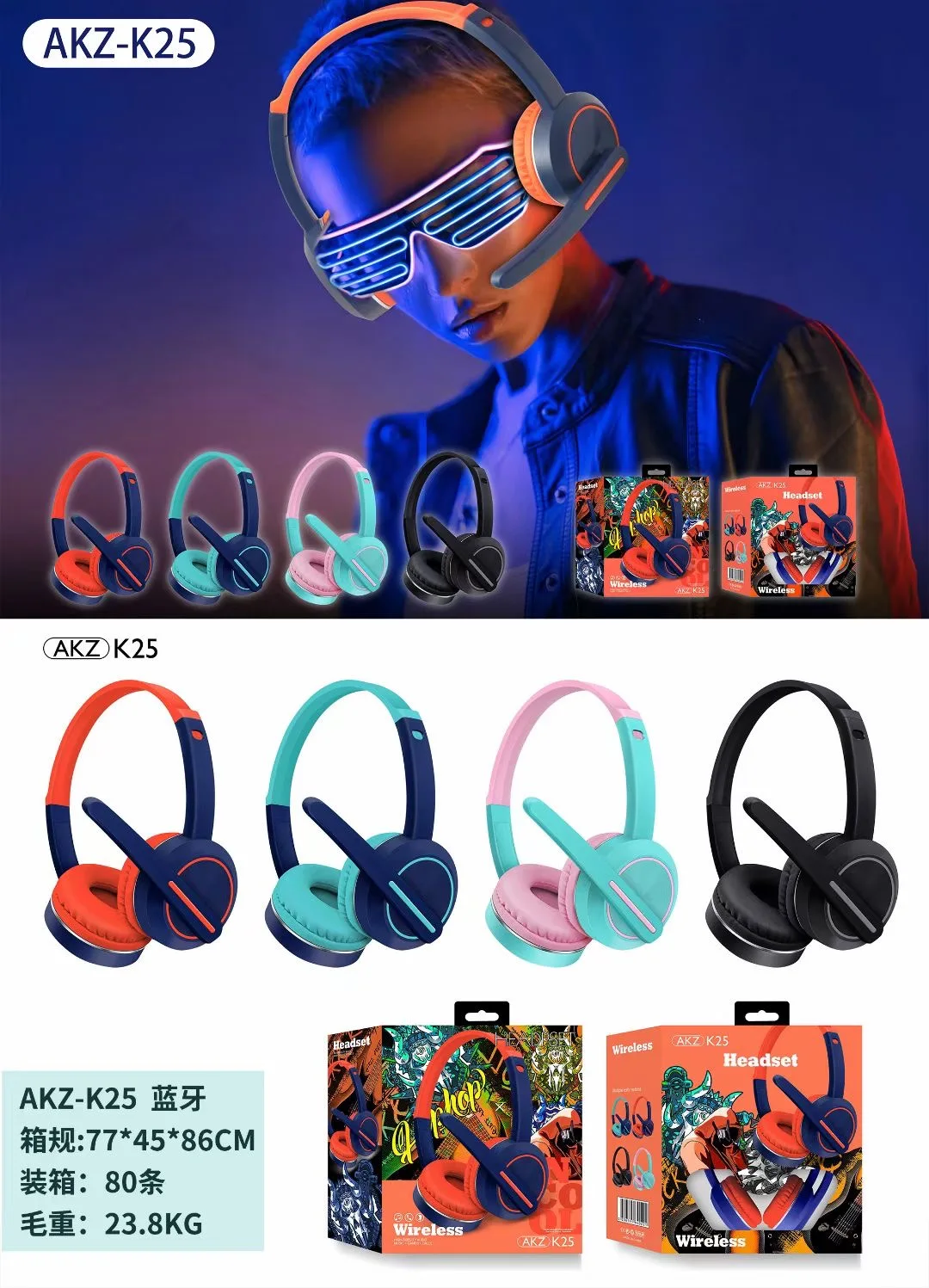 Akz-k25 Wireless Bluetooth Headset Headphones Gaming Headphones With Fm ...