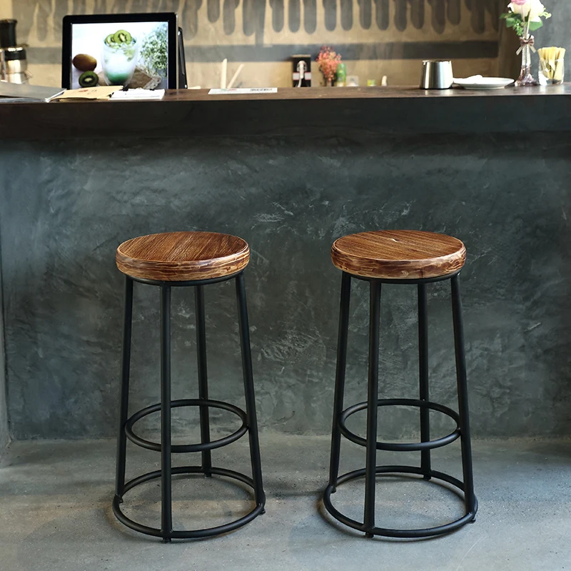 Vintage Solid Wood Bar Counter Stools American Style Coffee Shop Stool ...