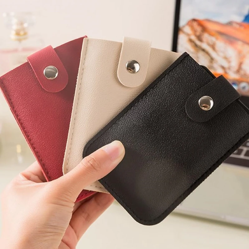 Small Slim Portable Pull Out Snap Closure Leather Credit Card Organizer ...