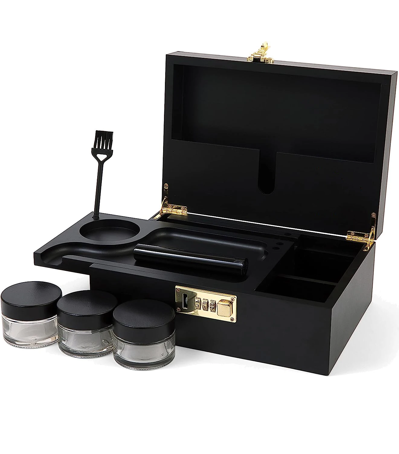 Smokers Smell Proof Bamboo Wooden Travel Stash Box with Rolling Tray ...