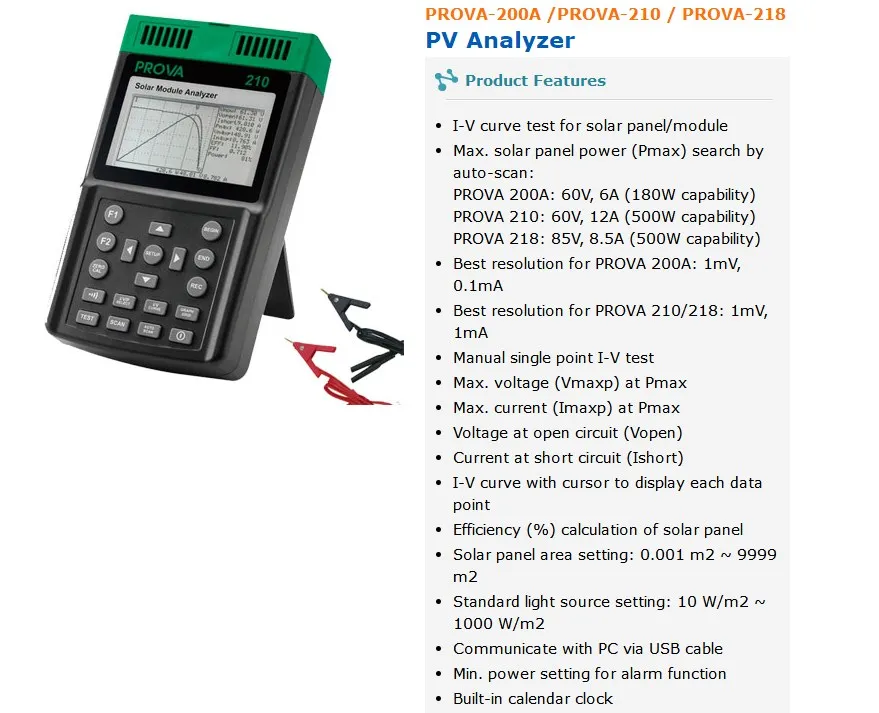 TES PROVA-200A/210/218 Solar Cell Analyzer - 500W PV Panel