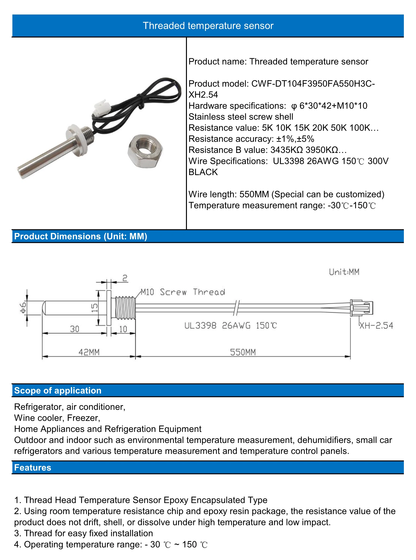 Thread M10 Temperature Sensor Stainless Screw Shell For Kettle ...