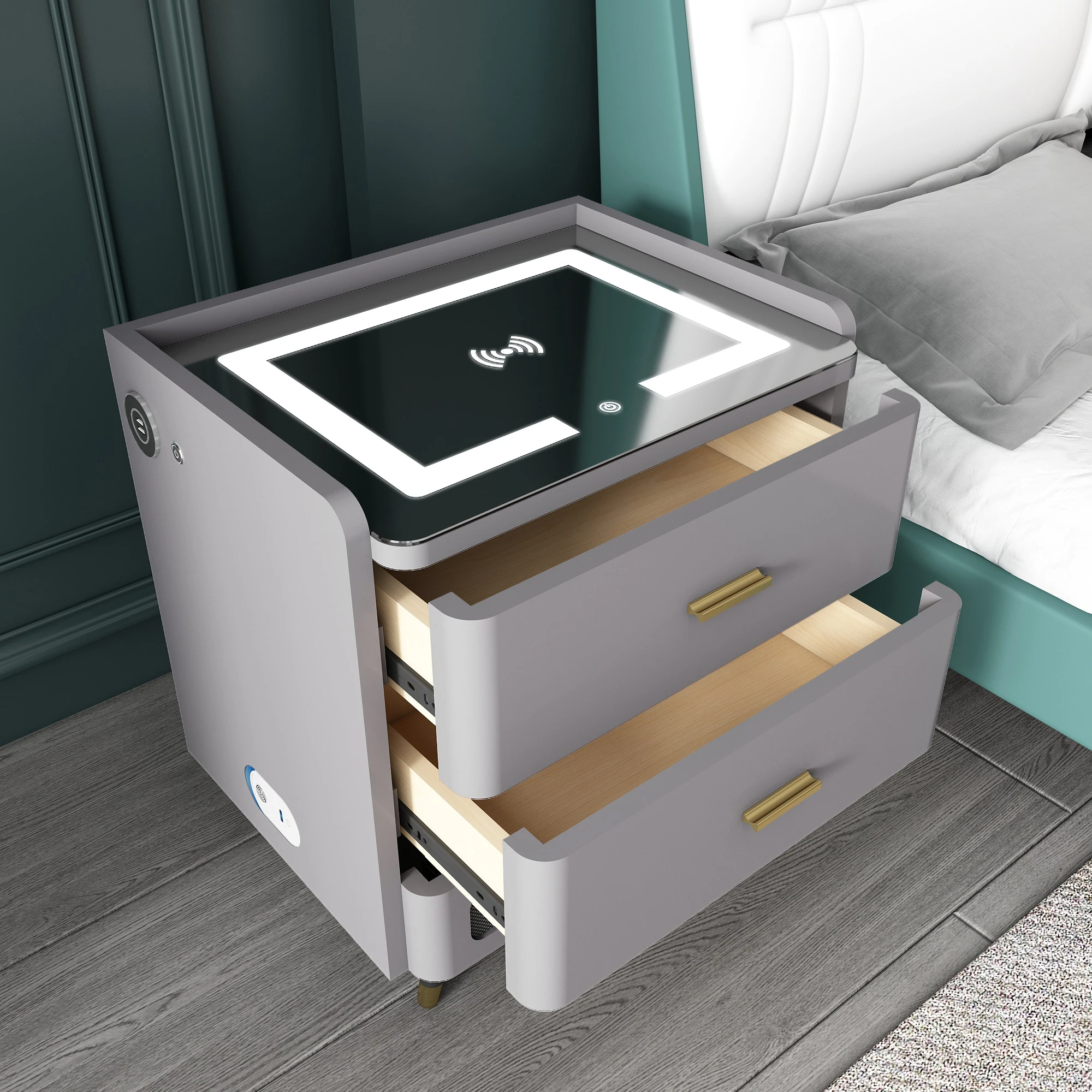 Modern Smart Bedside Table Wireless Charging Touch Control Smart ...