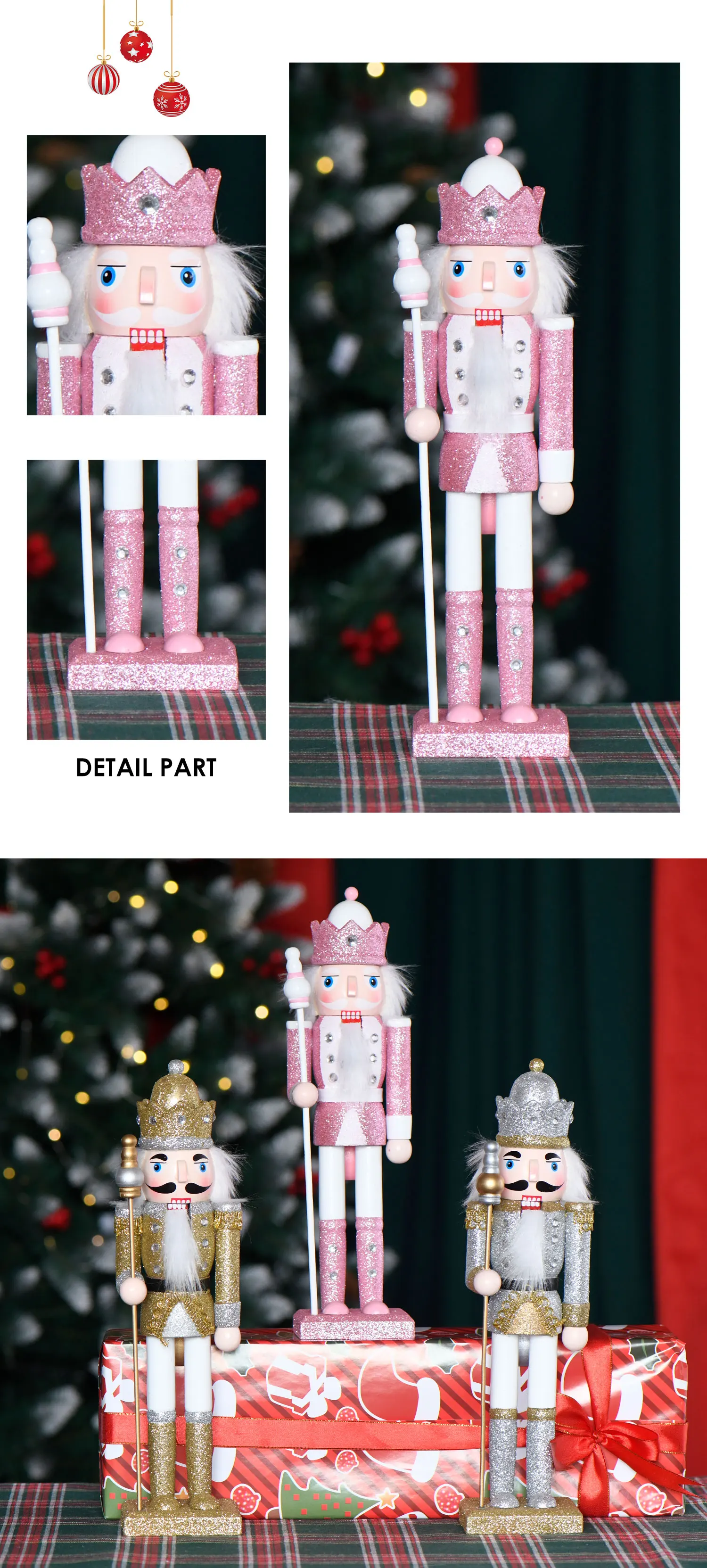 Wholesale Fashion Glitter 30cm Wooden Christmas Craft Pink Nutcracker ...