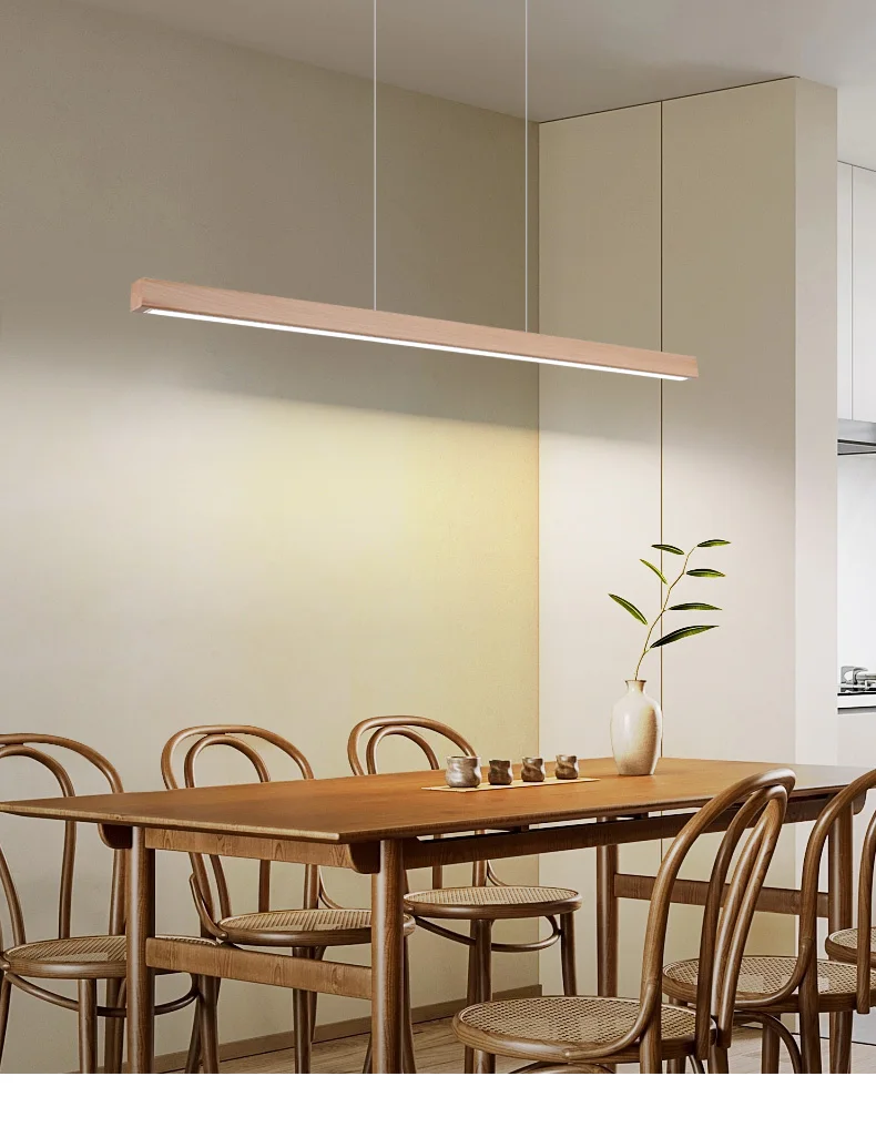 59" Wood Led Linear Pendant Light Mid Century Pendant Light Fixtures ...