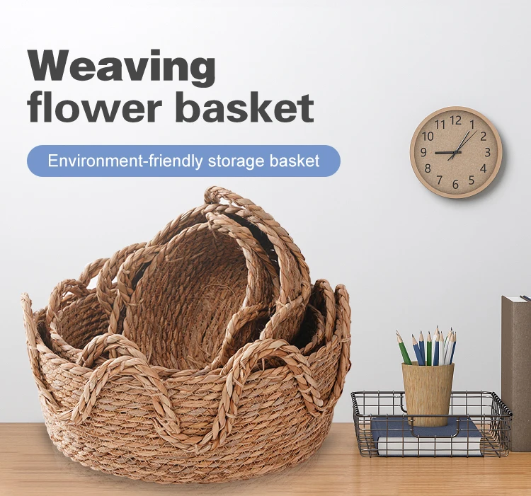 Handmade Vintage Woven Straw Storage Flower Basket With Handle - Buy ...