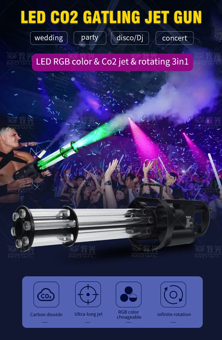 MOWL Gatling Handhold Column Big LED CO2 Jet Machine Gun
