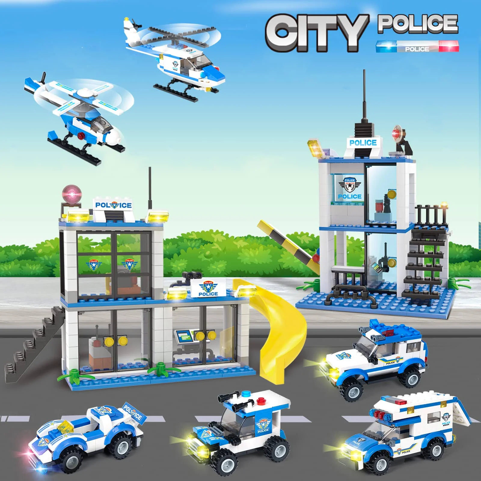 Police Station Building Block Sets 60318 Police Truck Helicopters City ...