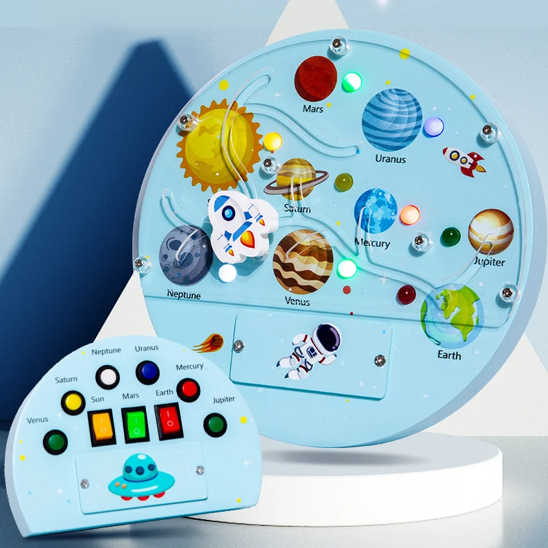 Spaceman Scene Wooden Busy Board With 9 Led Light,Educational ...