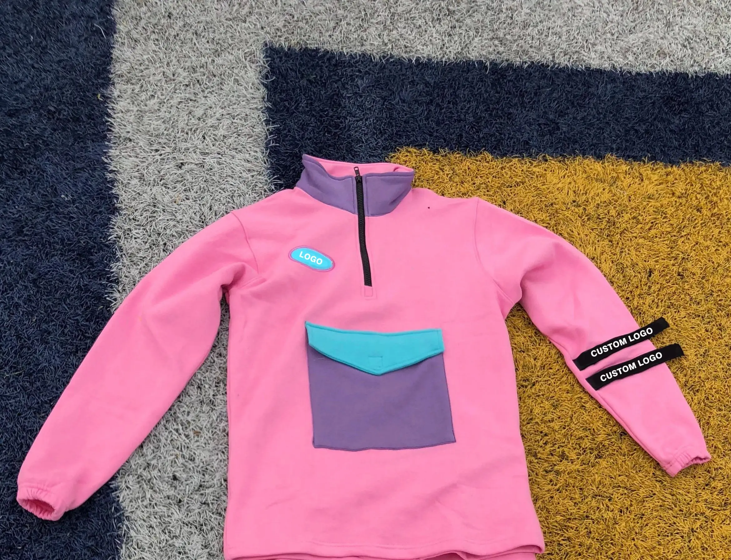 Custom 2 Piece Half Zip Reflective Words Oversized Tracksuit