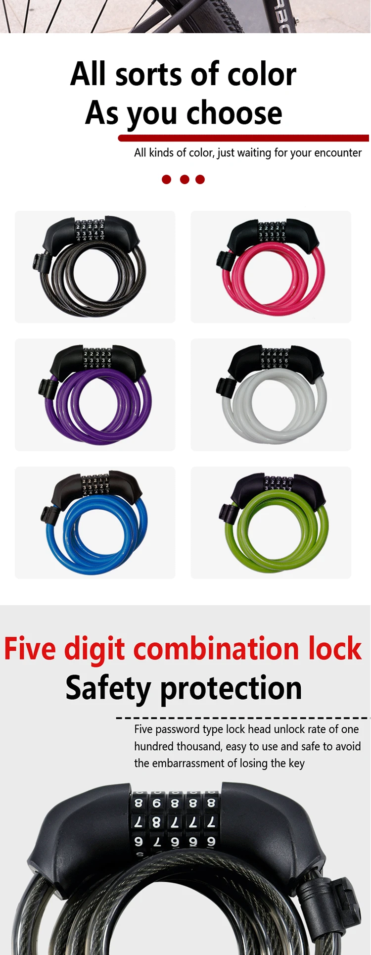 Bicycle Lock 4 Digit Combination Code Steel Cable Security Password ...