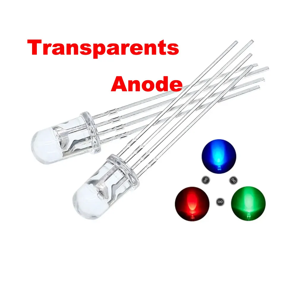 5mm RGB LED Common Anode 4pins Round Transparents LED Diode Red Green ...