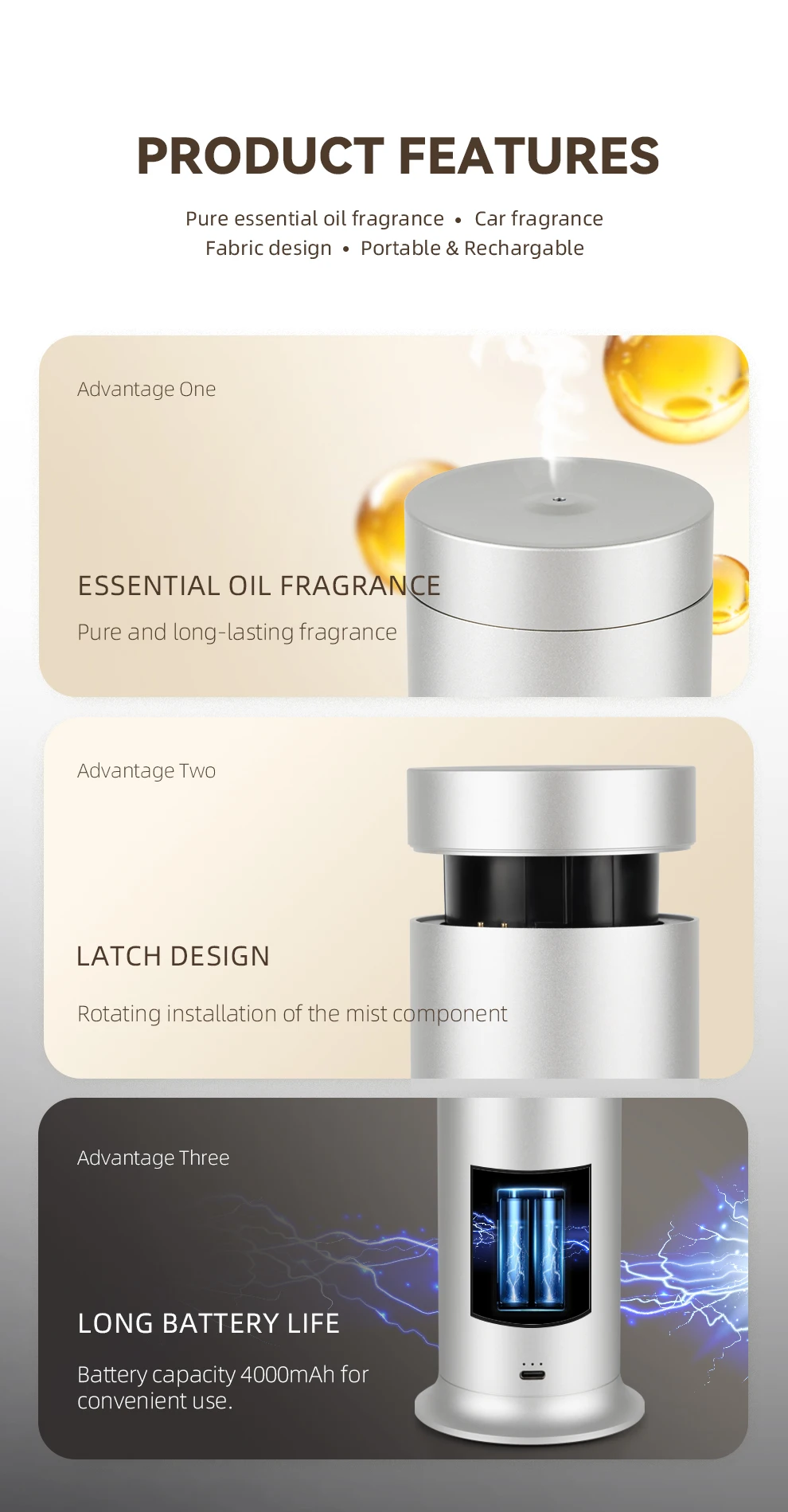 High-end Aluminum Hotel Lobby Office Rechargeable Wireless Tower Scent ...