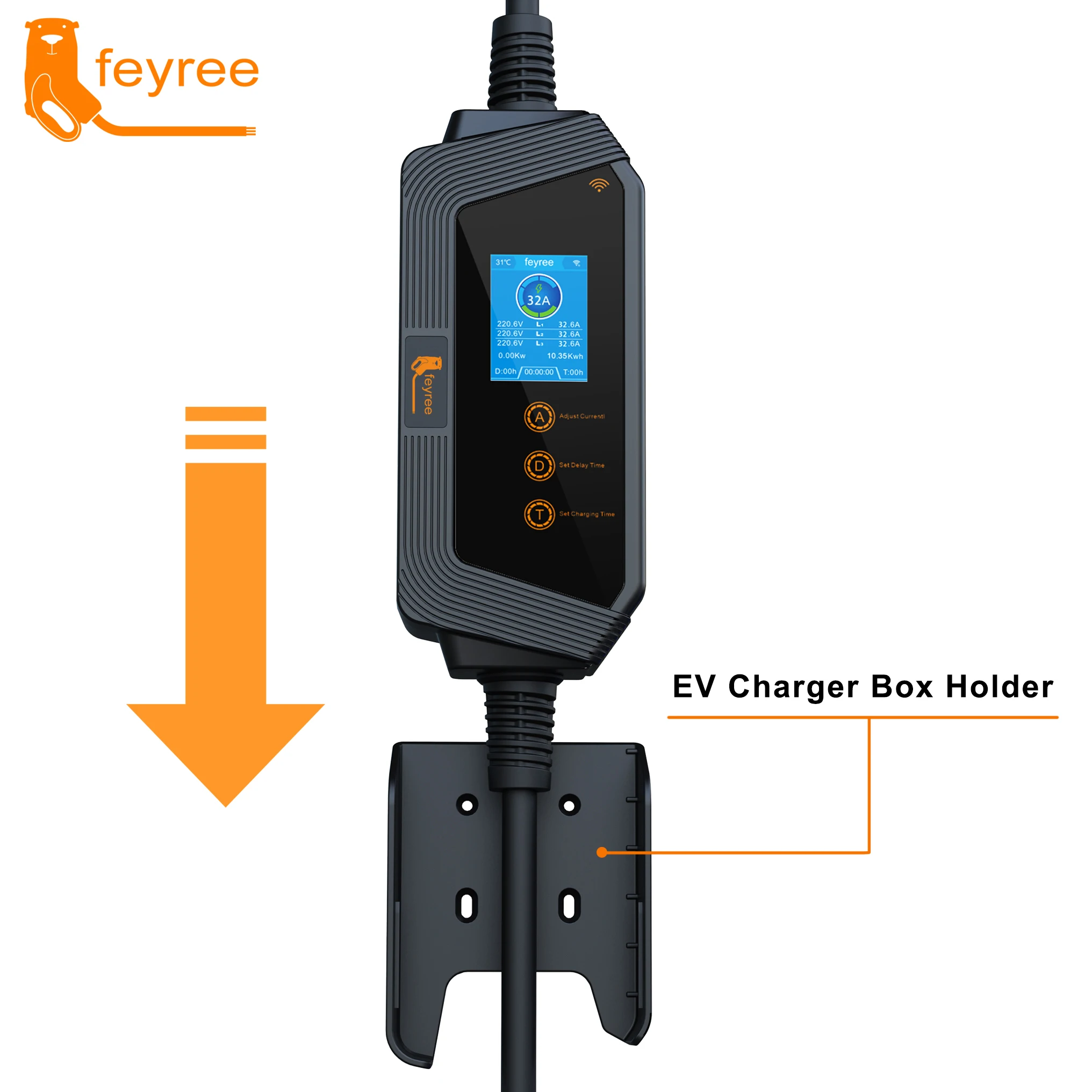 Feyree 22kw 32a 3phase Type2 Portable Ev Charger Wi-fi App Control Evse ...