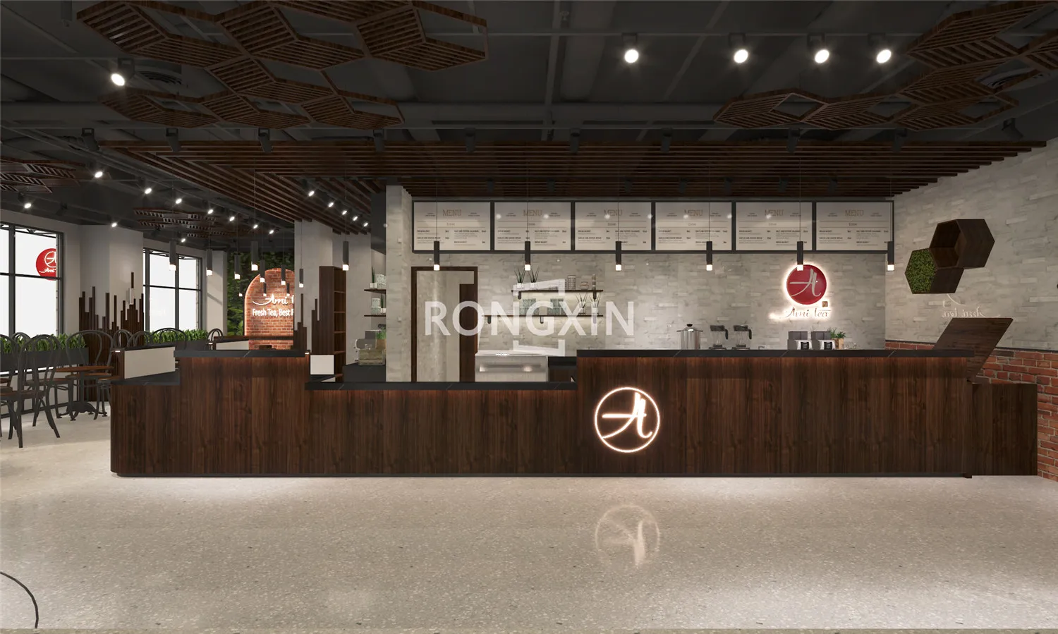 Modern Bubble Tea Shop Counter Design Display Stone Dessert Bar Counter ...