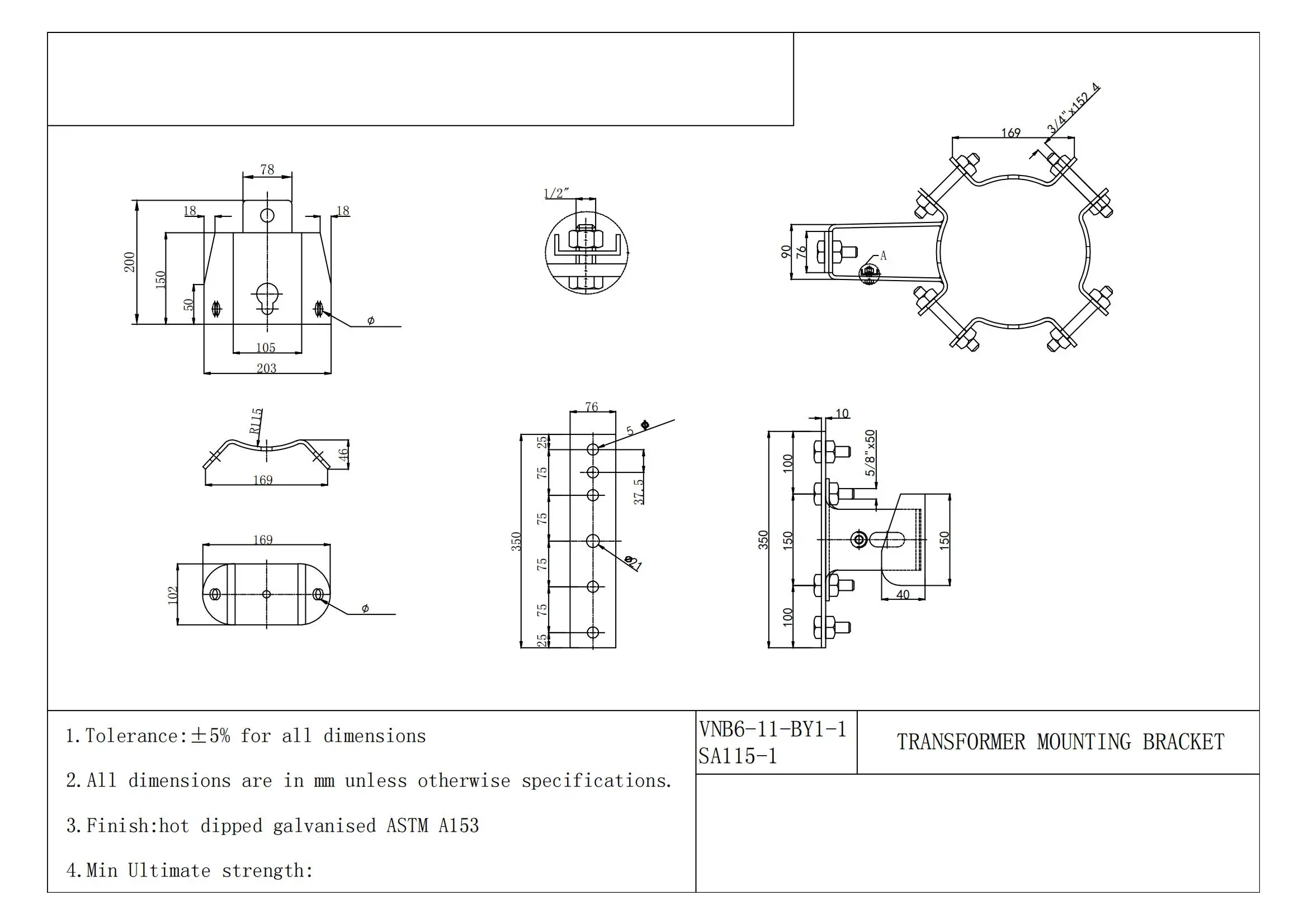 Galvanization Transformer Banded Pole Mounting Bracket