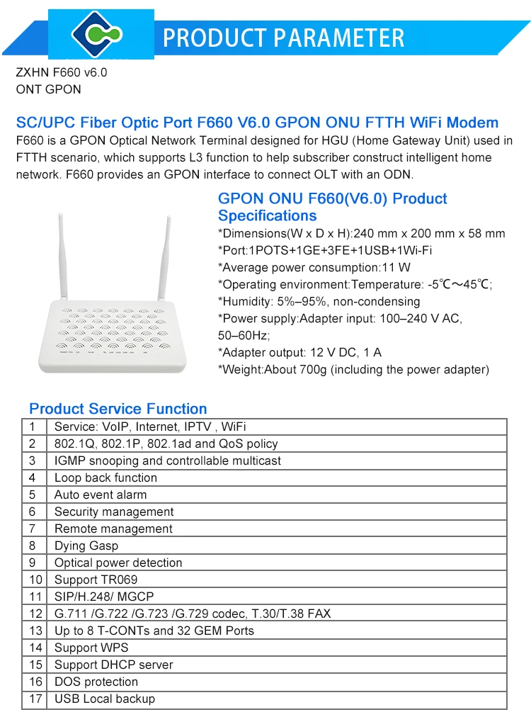 F660 V6.0 GPON ONT UPC 1GE+3FE+1POTS+WIFI GPON Indoor Optical Network ...