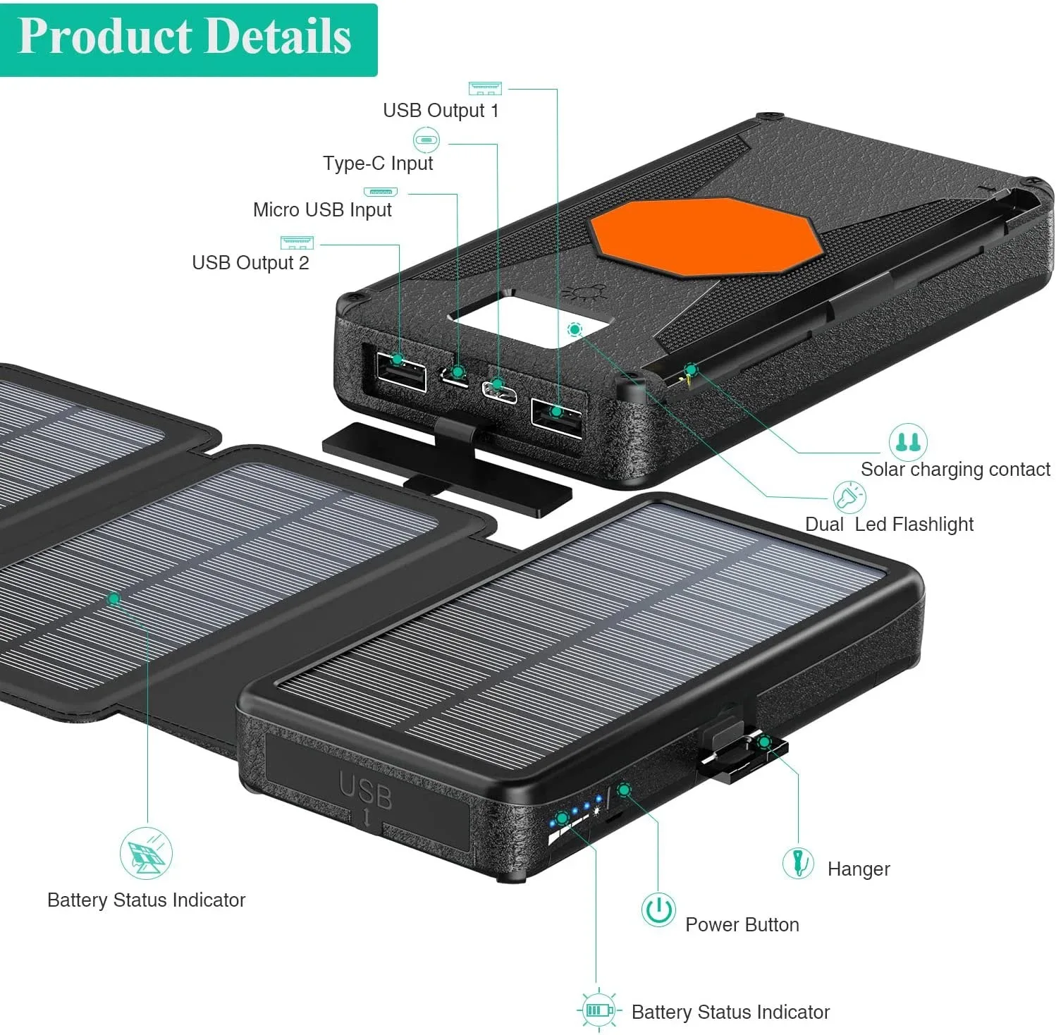 Portable Foldable Solar Panel Waterproof Outdoor Solar Charger Power ...