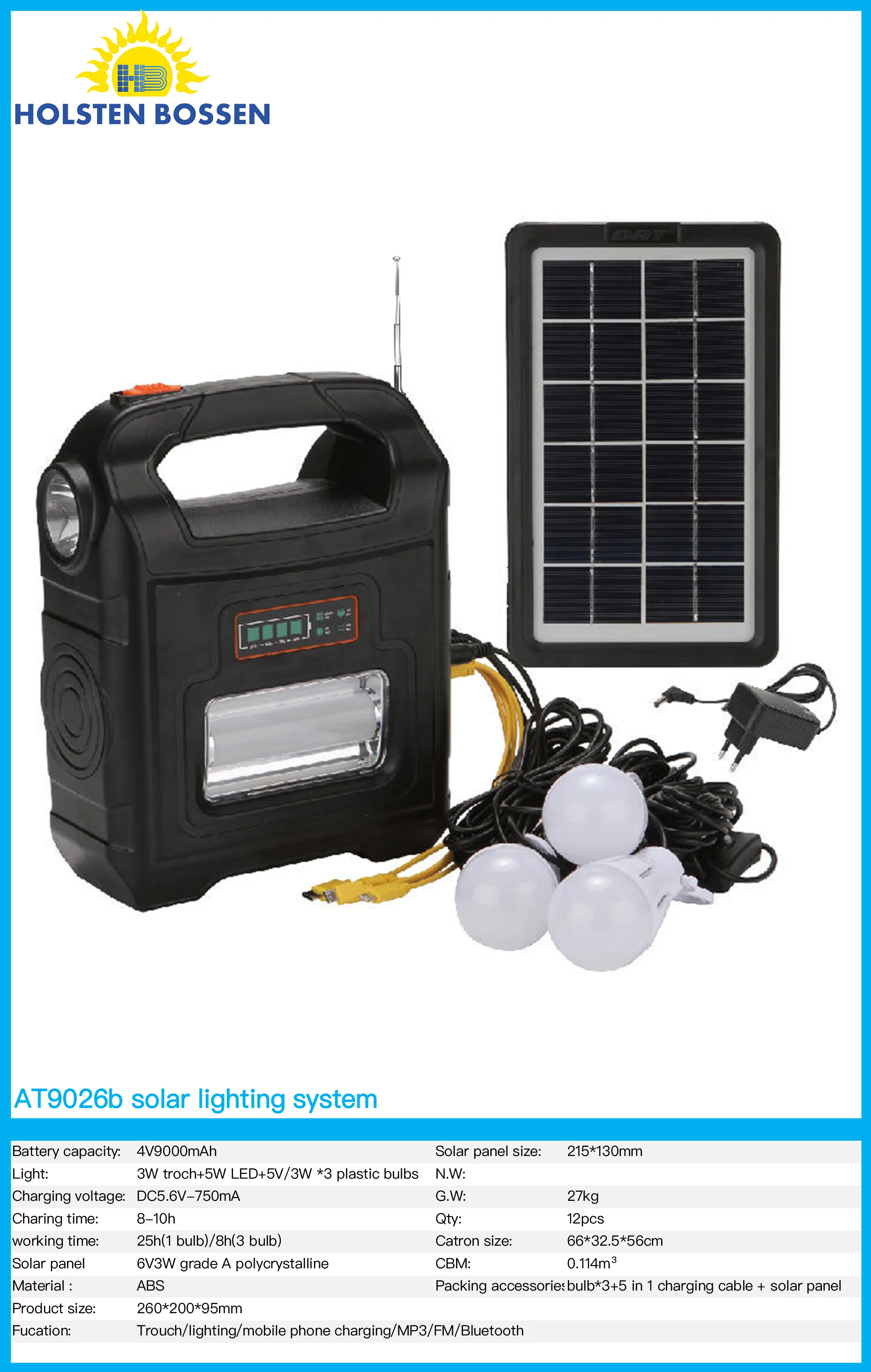 At9026 Factory Price Solar Light System 6v3w Black Panel With Phone ...
