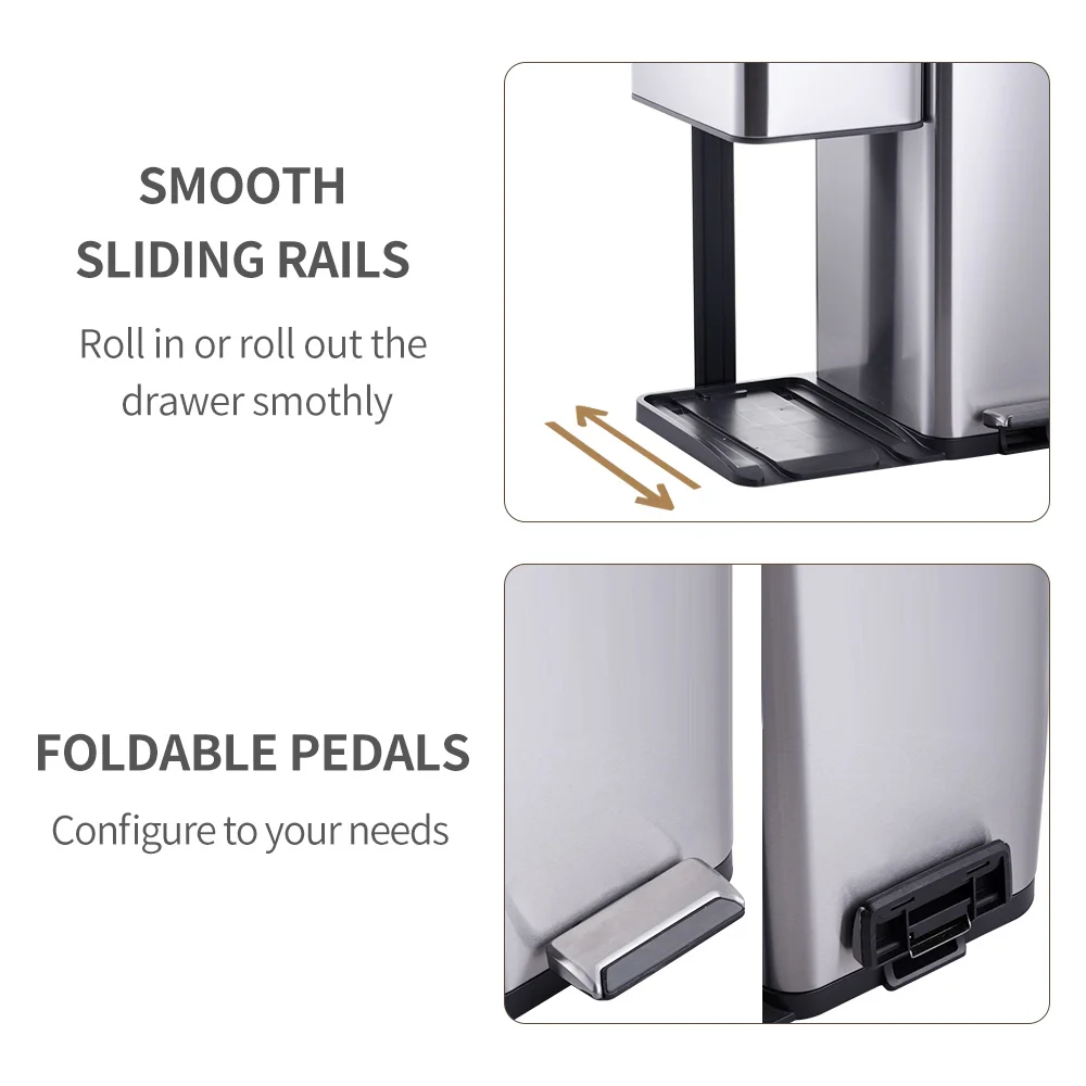 60L Triple Compartment Stainless Steel Recycle Bin with Foldable Pedal ...
