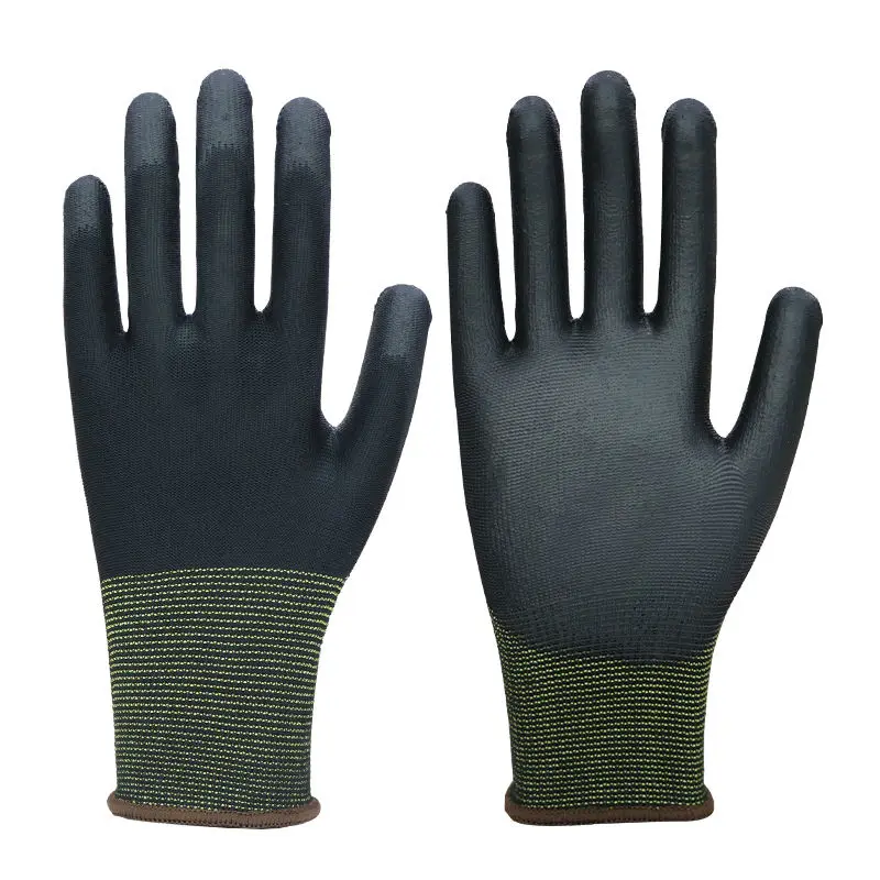 Light Weight Anti-static Working Gloves Wholesale Black Nylon Dipped Pu ...