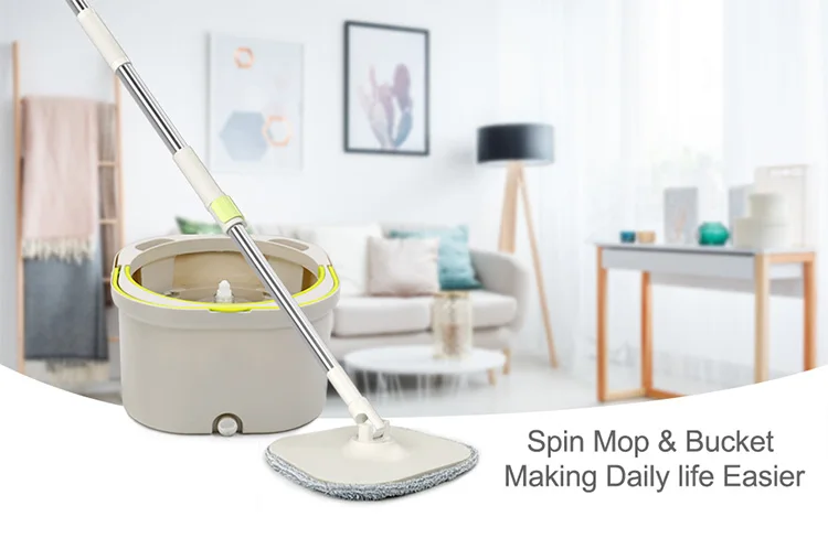 Mop with a Bucket Spin Flat Scrutch Set Microfiber System Spinning Mops ...