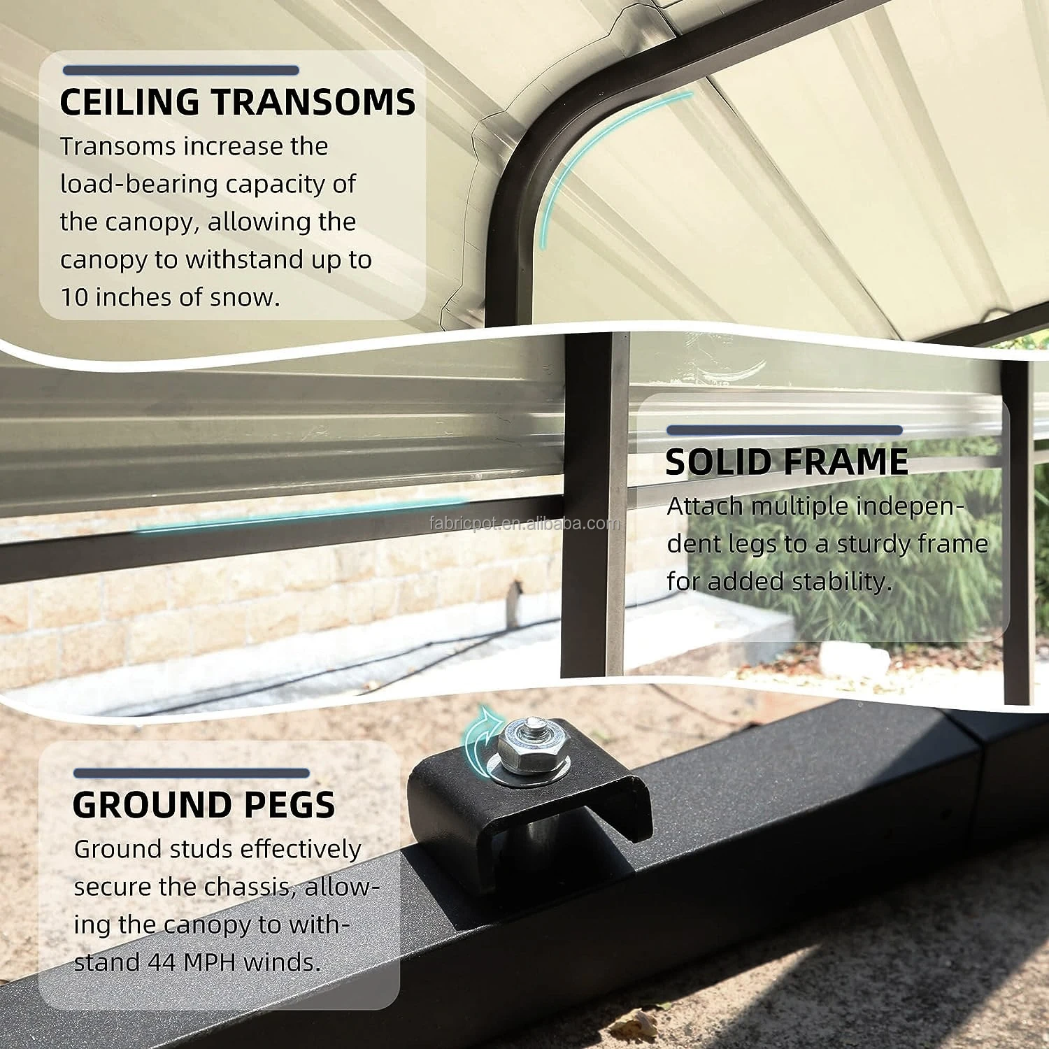 Durable 10x15ft Carport - Heavy Duty Galvanized Steel Roof