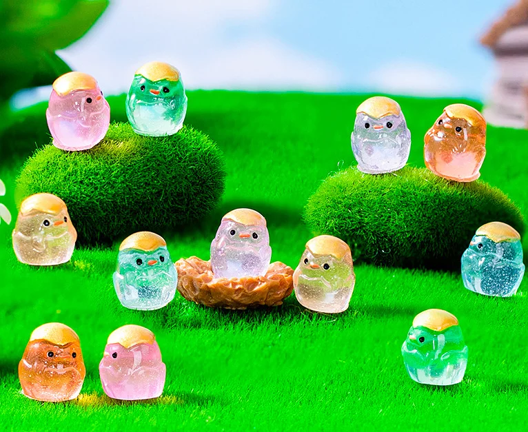 Luminous Gold Yellow Little Chicken Chick Miniature Ornament Animal ...