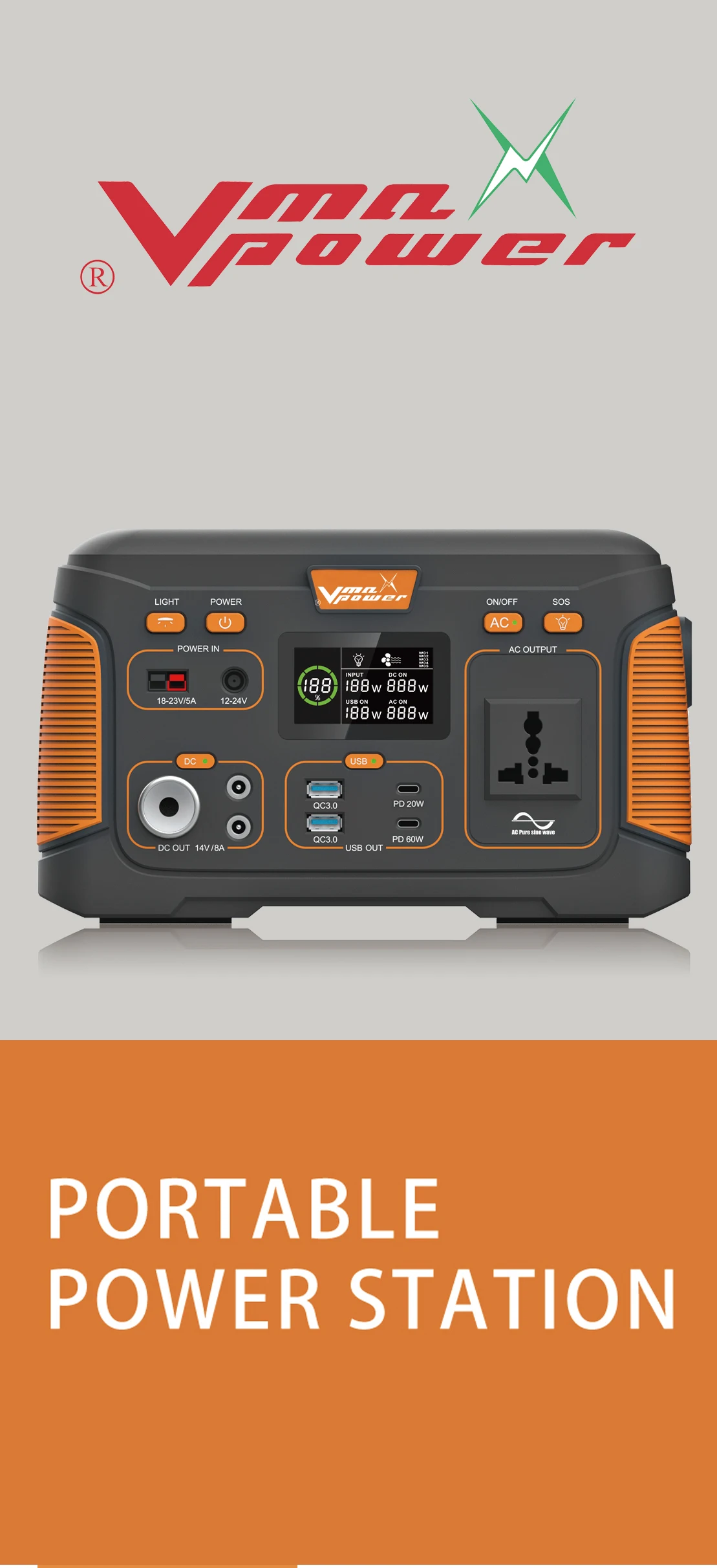 Vmaxpower 650W Solar Rechargeable Generator for Outdoor Camping
