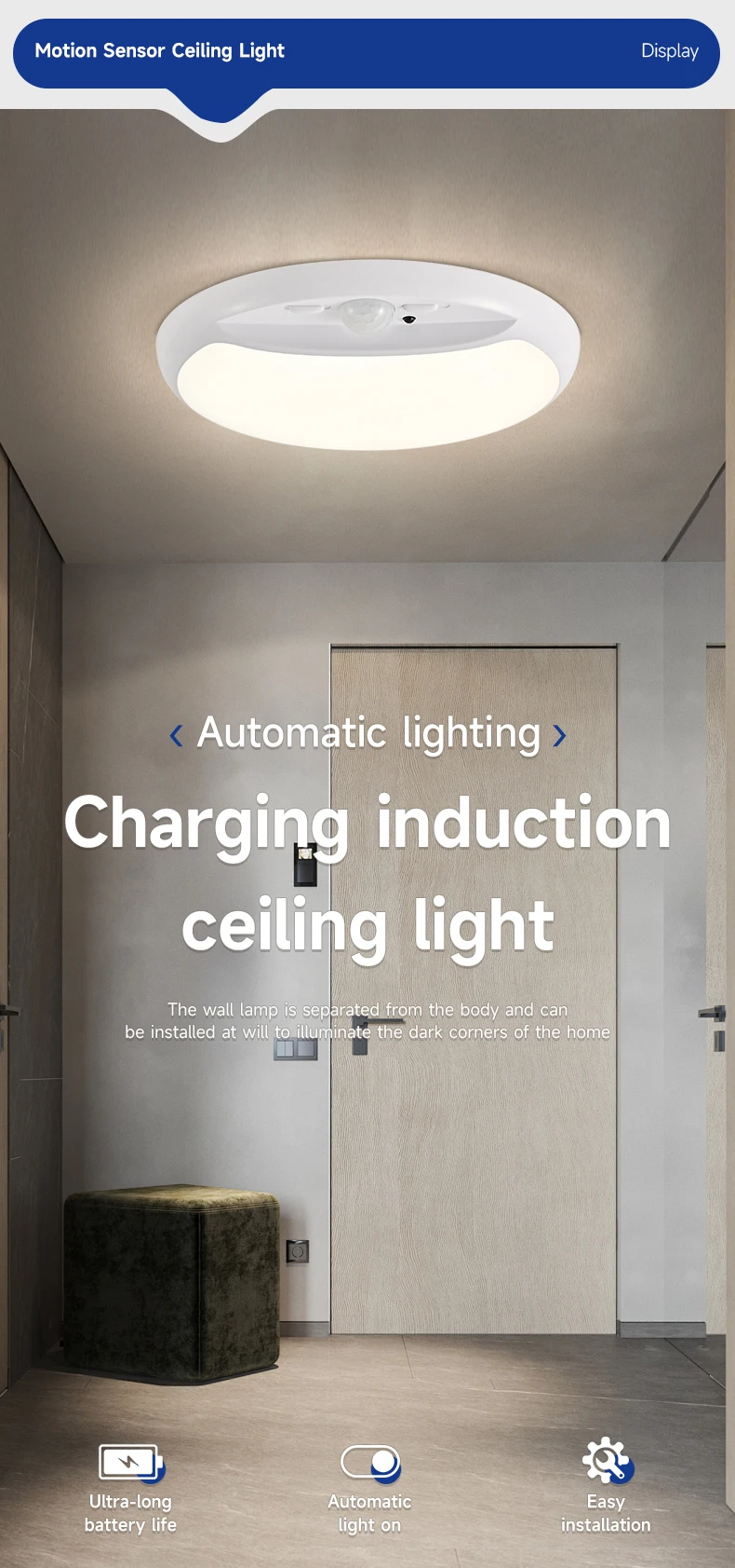 Motion Sensor Pendant Light LED Smart Ceiling Light Corridor Garage ...