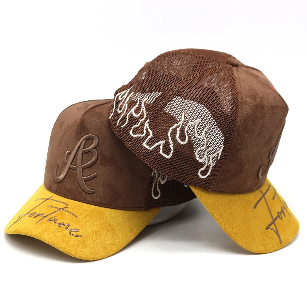 Unisex Suede 5 Panel Trucker Hat with Custom Embroidery
