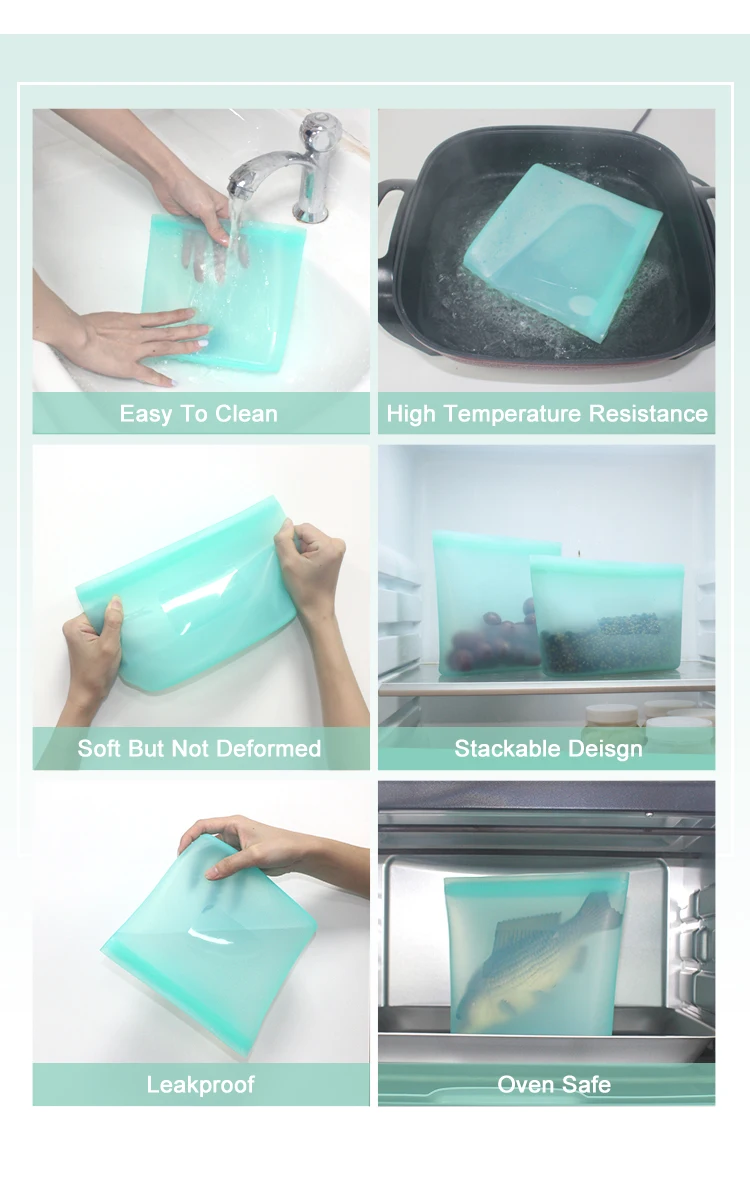 Reusable Food Grade Silicone Storage Bags - Leakproof
