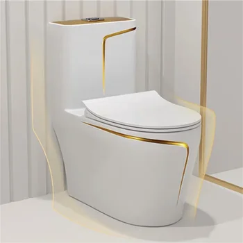 Sanitarios Inodoros Wc Gold Line Design Bathroom Ceramic One-piece Gold White Colored Toilets ...