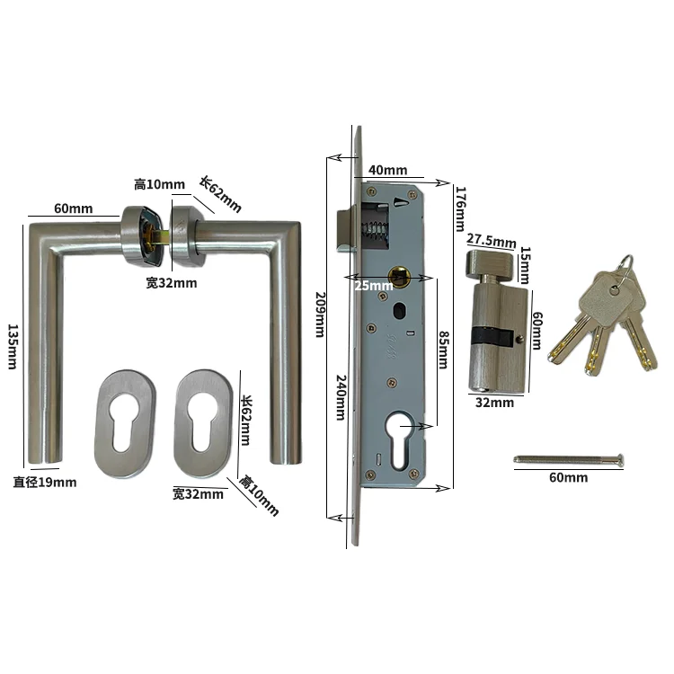 European Narrow Mortise Door Lock Aluminum Alloy Door Deadbolt Lock ...