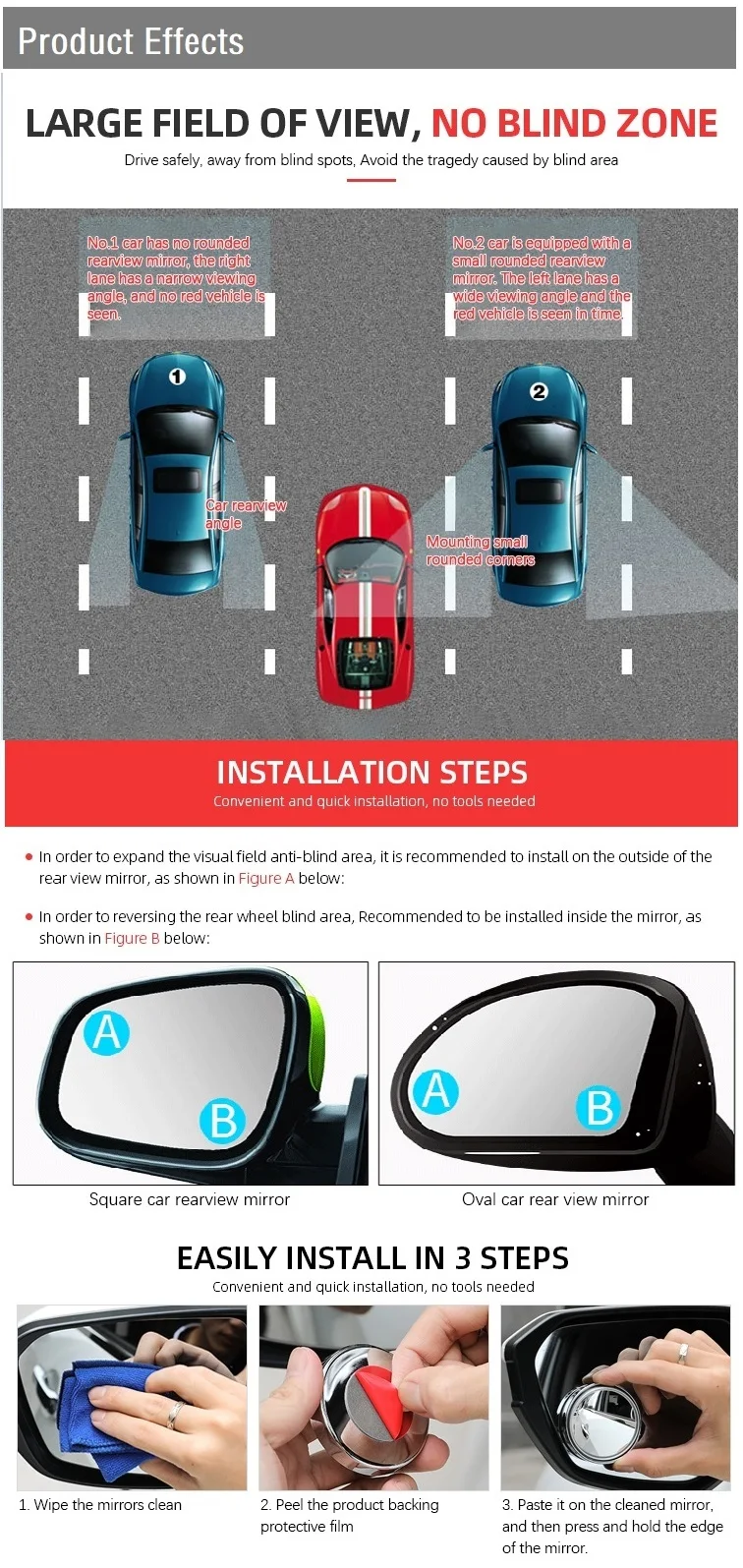 Auto Parts Small Round Mirror Car Side Hd Wide Angle Blind Spot Mirror ...