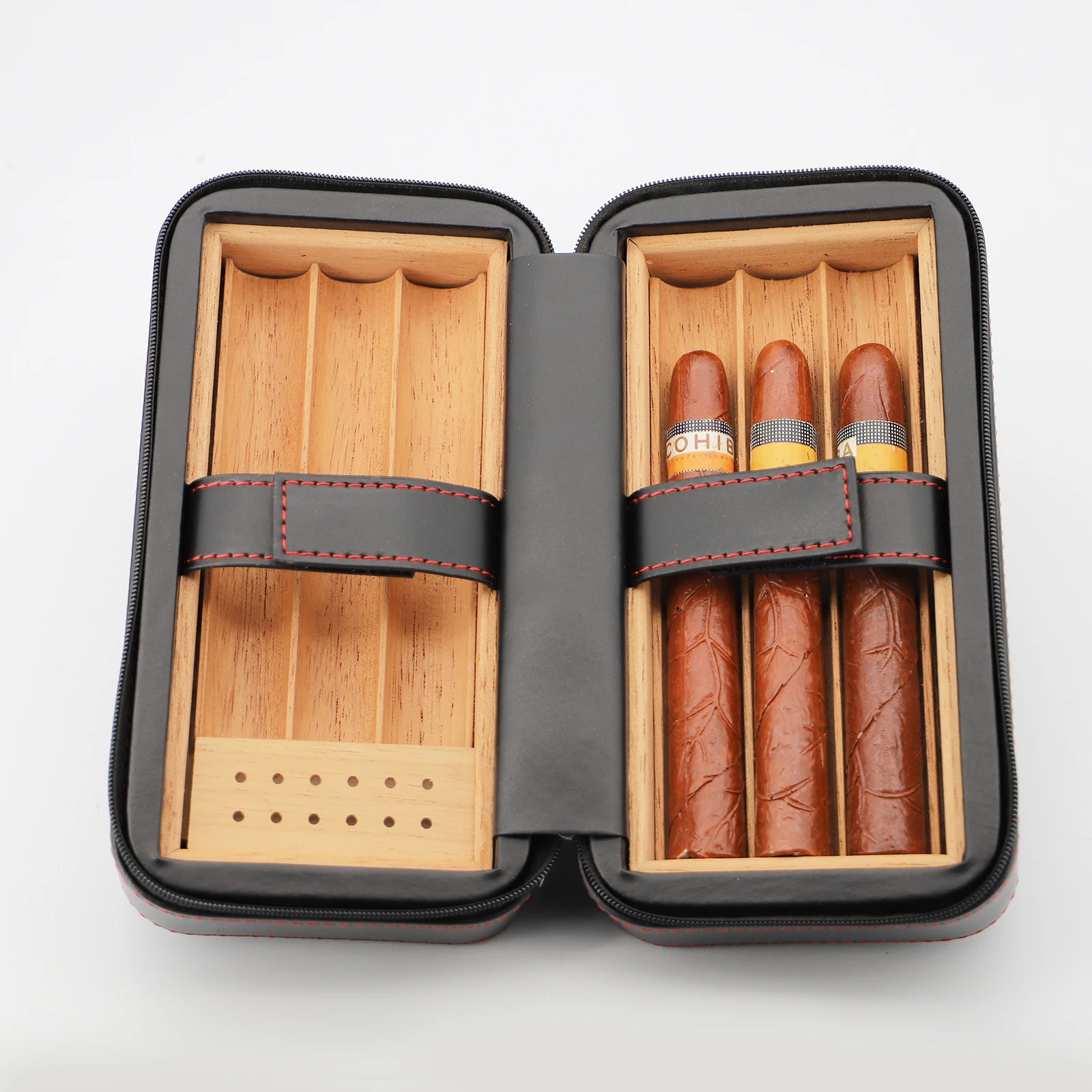Portable Cigar Cases 6 Cigars Humidor cases Black Genuine Leather ...