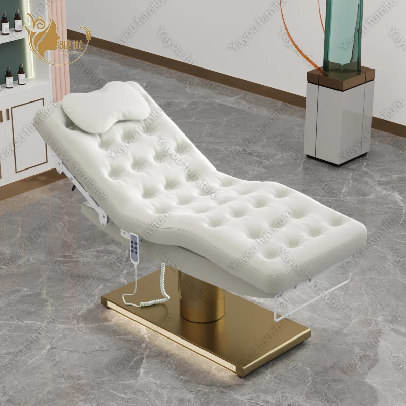 Luxury Pink Tufted Leather 3-Motor Electric Spa Bed