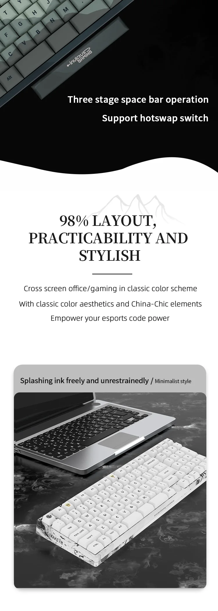 GATERON Ig 98 Splashing Ink Keyboard - 98 Key Gaming & Office