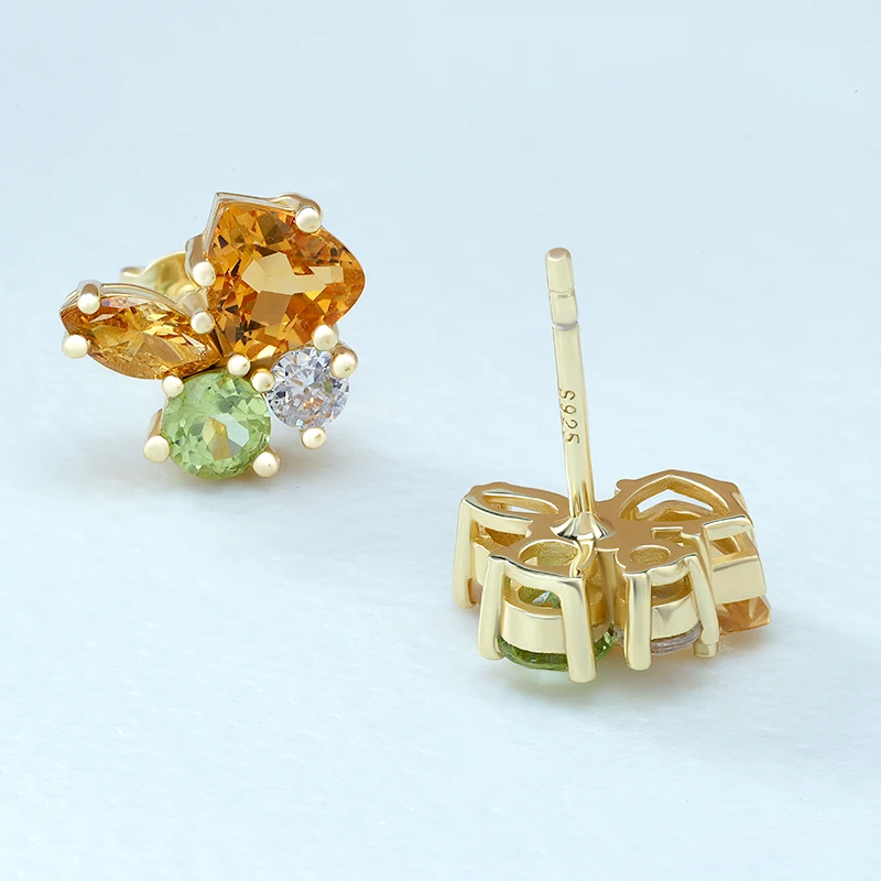Joacii 925 Sterling Silver Gold Plated Multi-color Gems Light Trillion ...