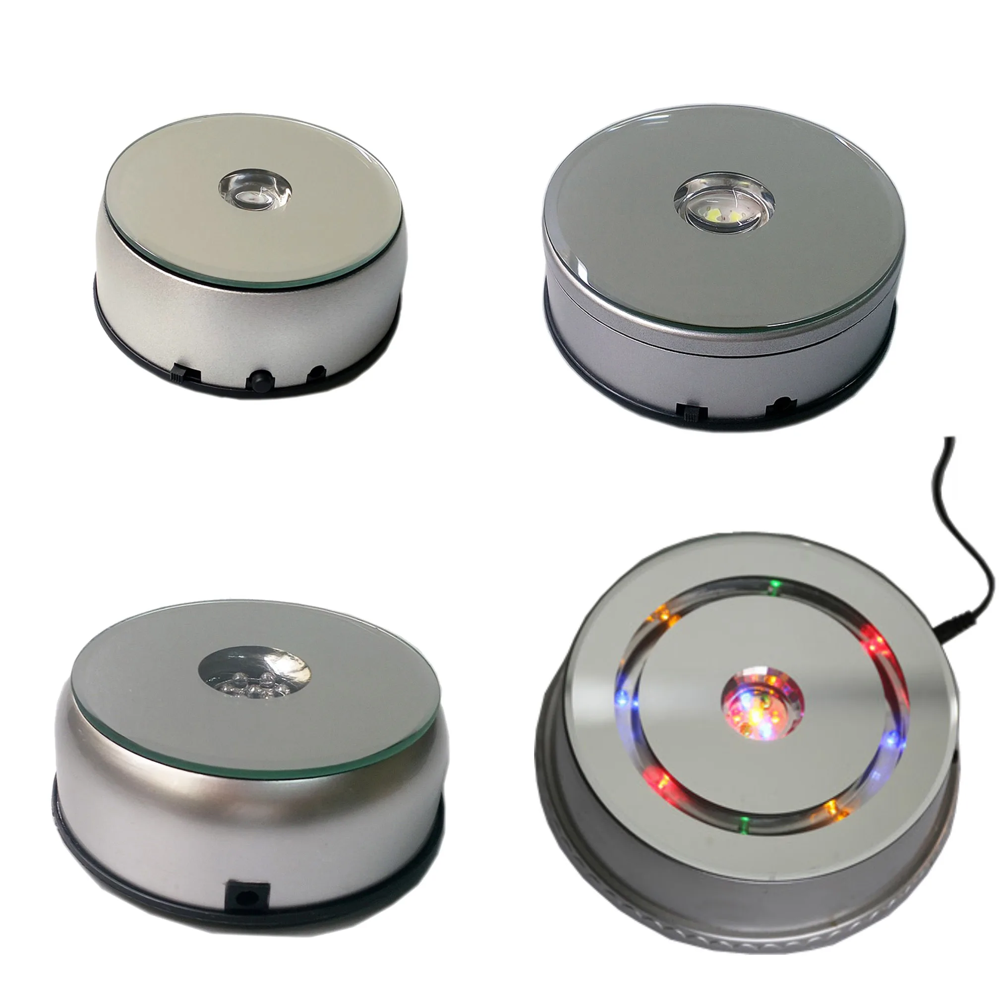 Dia. 8.5cm Round Mirror Silver Plastic Rotating Led Light Stand Base ...