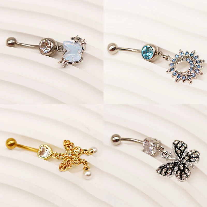Gaby New 14G Surgical Stainless Steel bar Navel Belly Button Ring ...