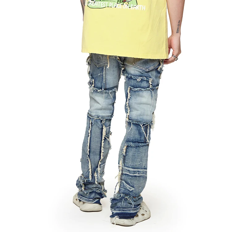 Diznew Washed Damaged Street Wear Custom Embroidered Logos Flare Denim ...