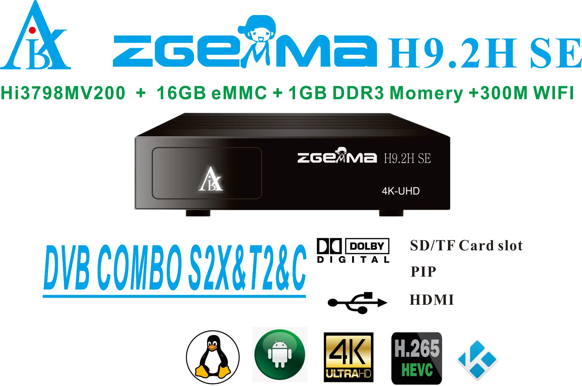 Zgemma H9.2H SE 4K UHD Linux E2 Combo Receiver DVB-S2X+DVB-T2/C Android Box