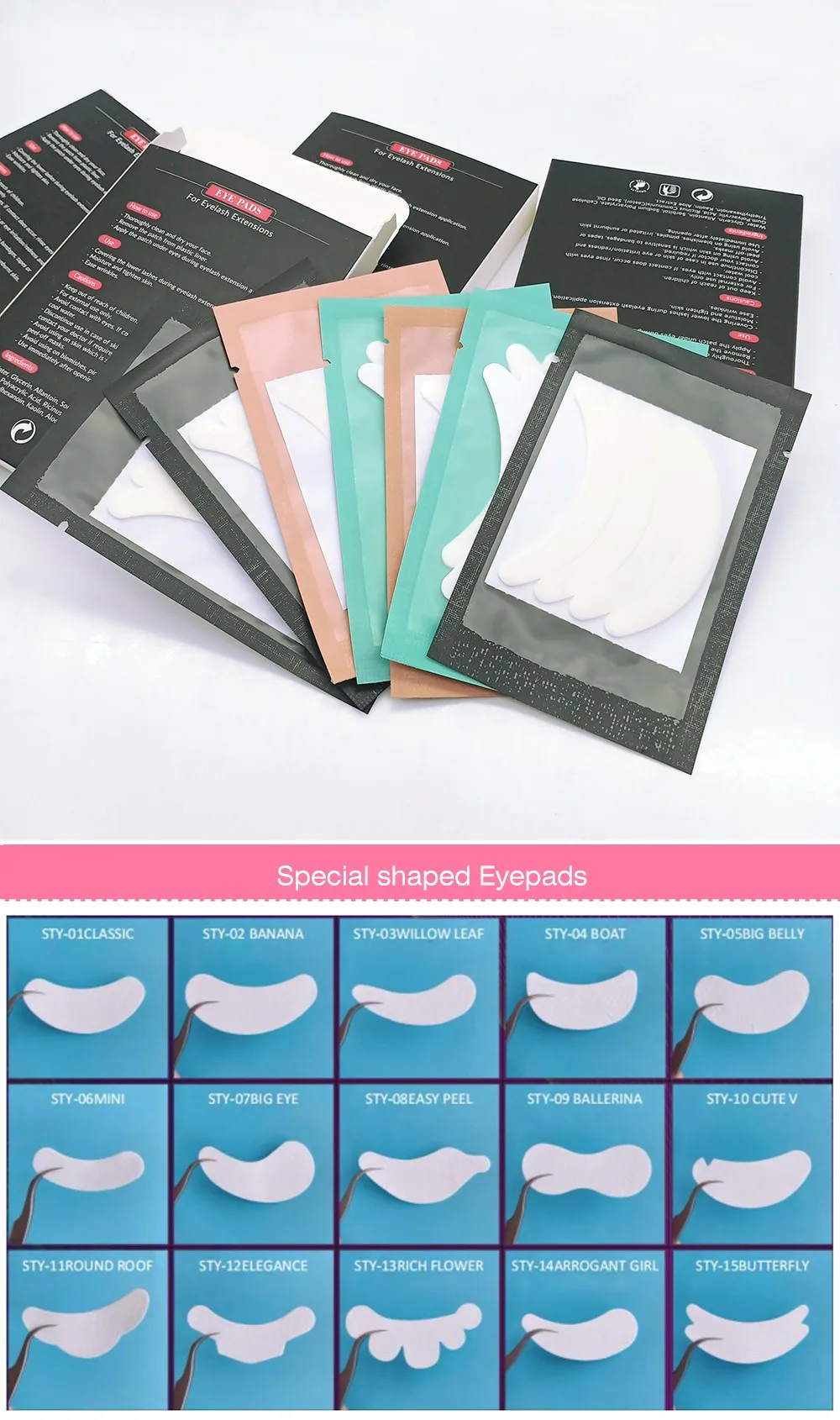 Custom Private Label Hydrogel Under Eye Gel Patches pink Lint Free Eye Lash Pads Eyelash ...