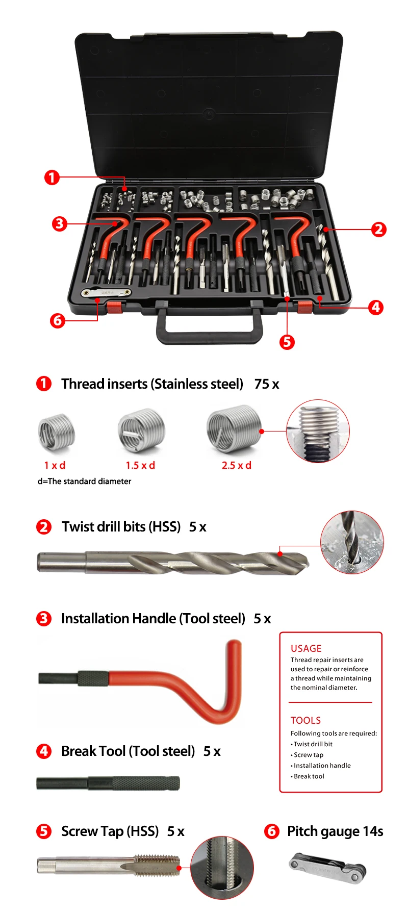 Helicoil Thread Repair Kit M8 Metric Tool Set For Diy