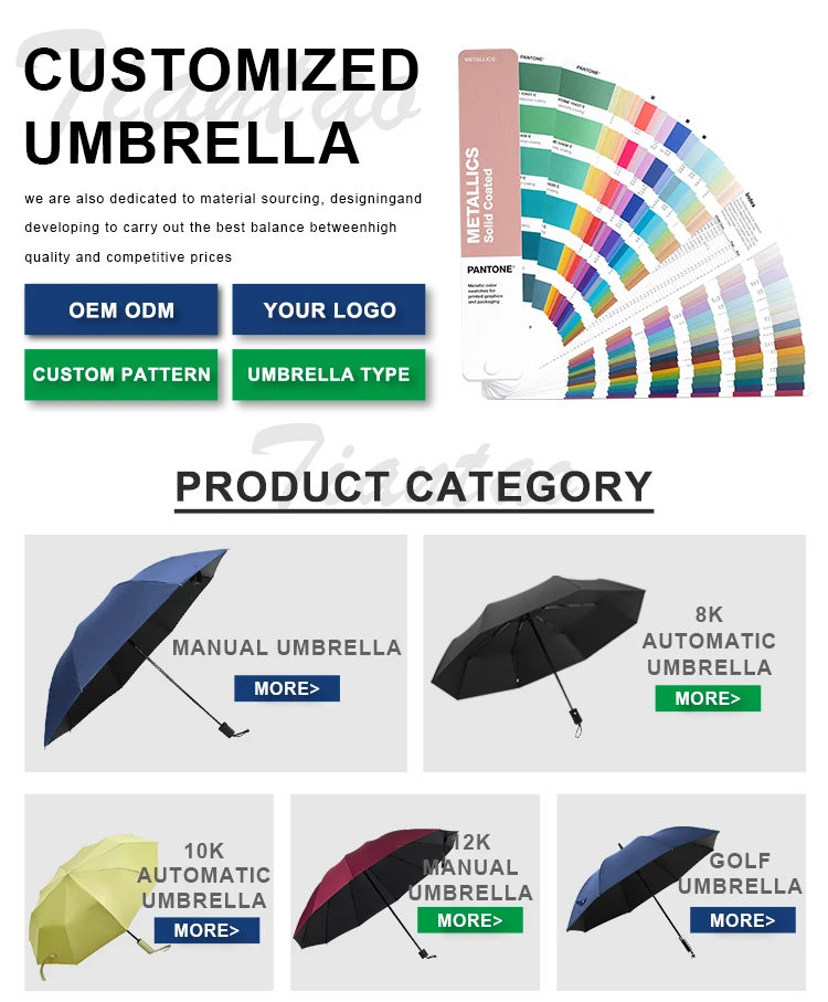 Customized Logo 3 Folding Automatic Umbrella High Quality Straight Golf Beach Umbrella 8 Ribs ...