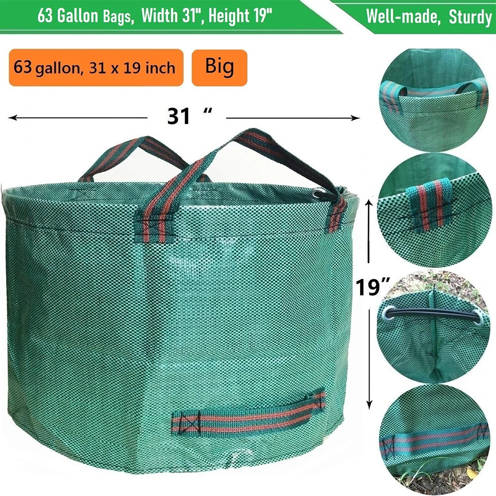 63 Gallons Yard Trash Containers Plants Grass Clippings Bags Stand-up ...