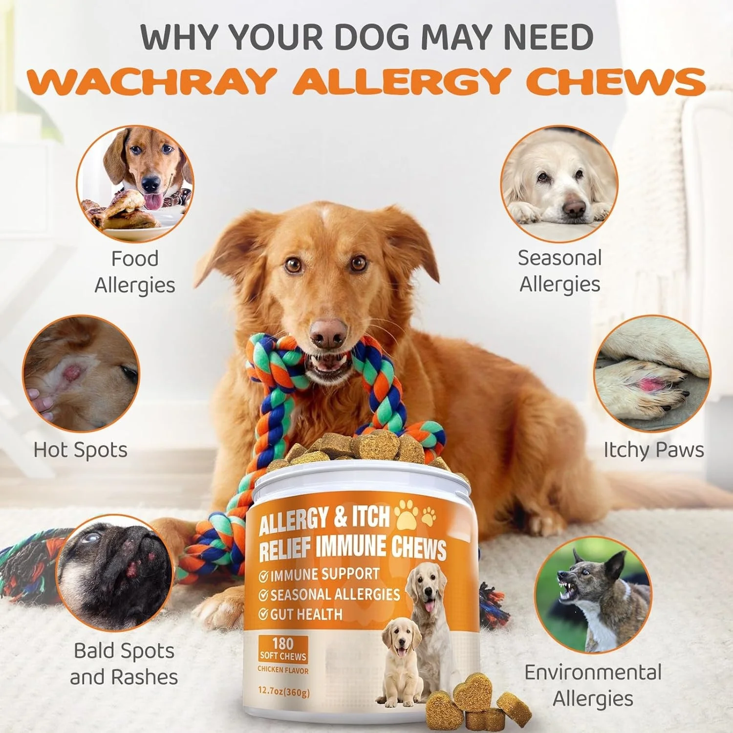 Dog Itch Relief Probiotics Omega 3 Fish Oil Fast Absorption Grain-Free ...