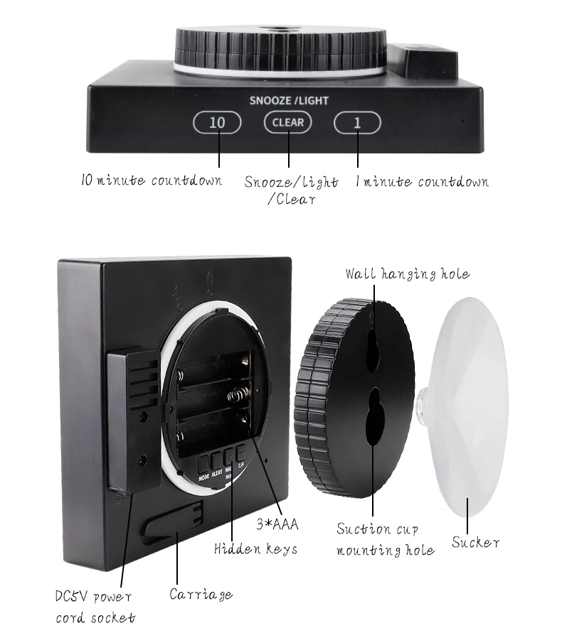 Thermometer Hygrometer Ip65 Waterproof Wall Clock Dual Alarms Timer ...